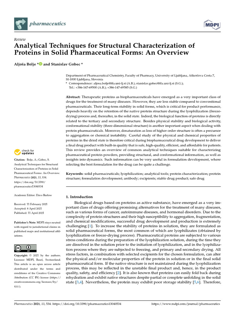 Analytical Techniques for Structural Characterization of Proteins_2021 ...
