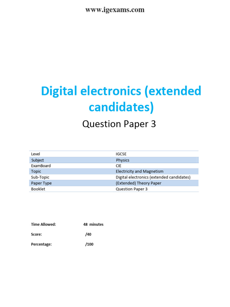 IGCSE Digital Electronics Exam Paper | PDF | Logic Gate | Relay