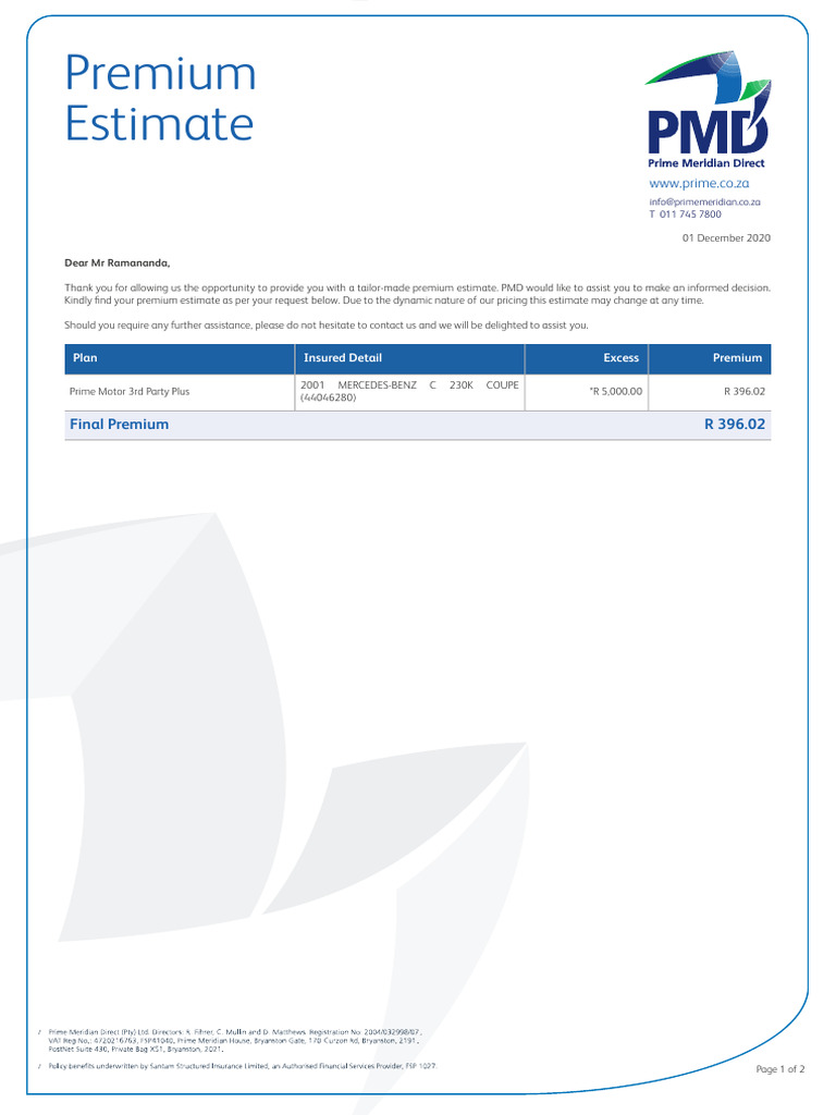 Quote Estimate | PDF | Insurance | Financial Risk