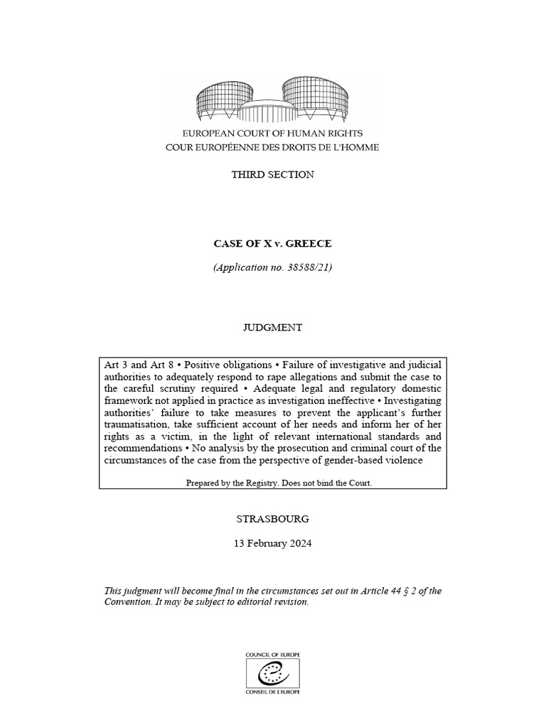 CASE OF X v. GREECE | PDF | Prosecutor | Crimes