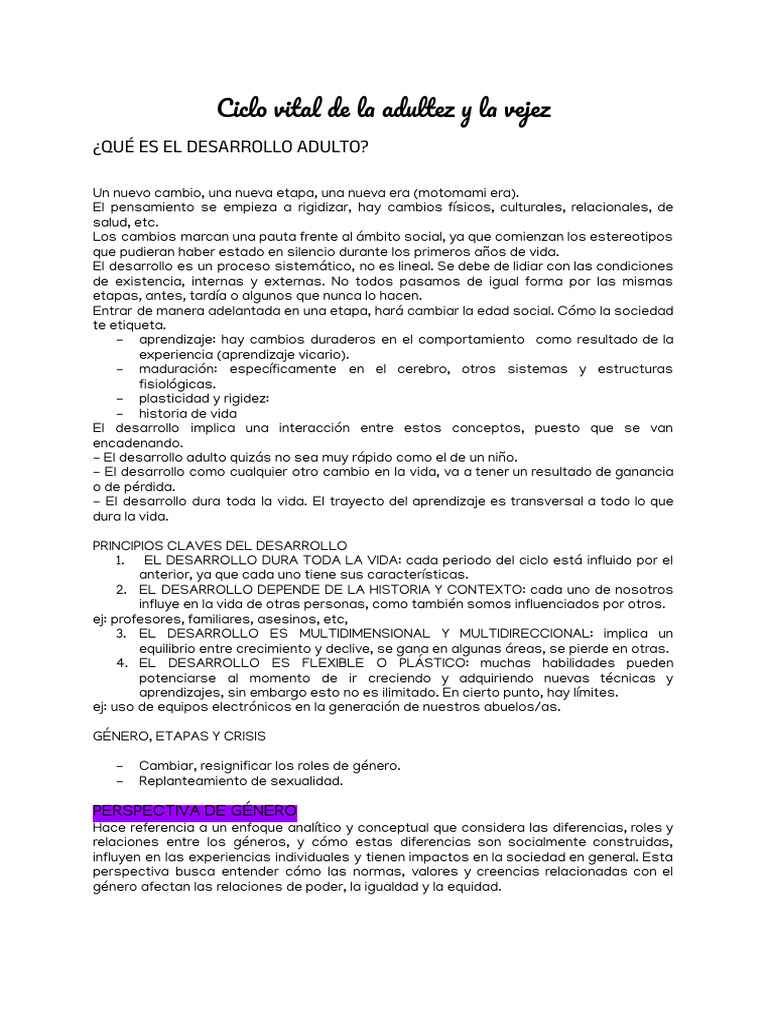 Ciclo Vital de La Adultez y La Vejez | PDF | Adultos | Género