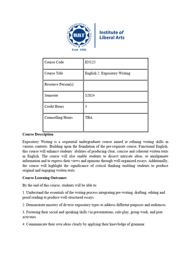 Course Outline - Final, Spring 2024 | Download Free PDF | Essays | Human Communication