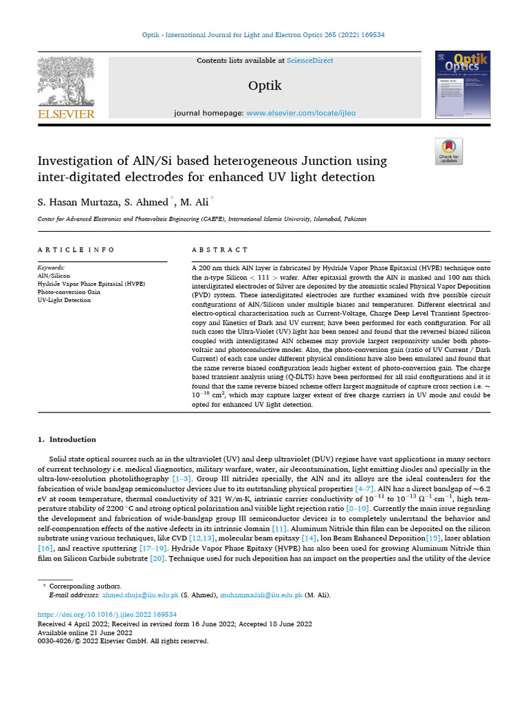 Investigation of AlN/Si Based Heterogeneous Junction Using Inter ...