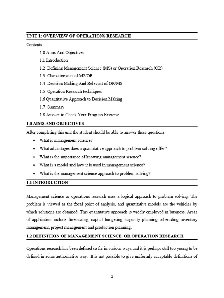 Operation Research Unit 1 | PDF | Mathematical Model | Mathematical Optimization