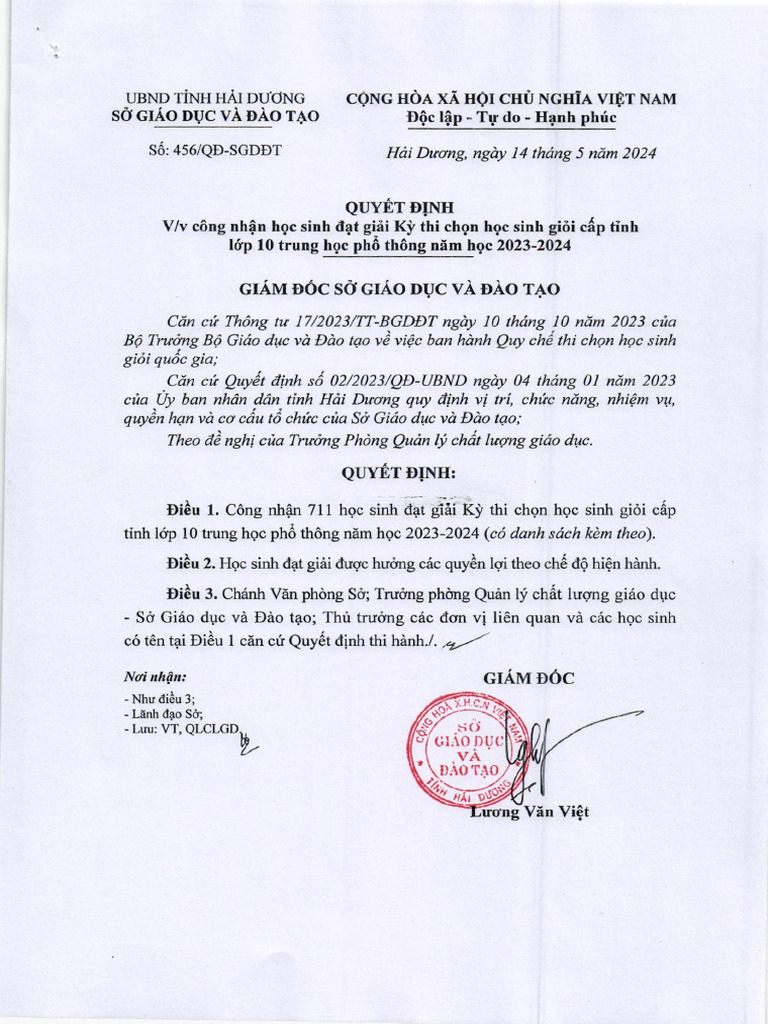 10. QĐ 456 - Công nhận học sinh đạt giải - HSG10 năm học 2024-2025 ...