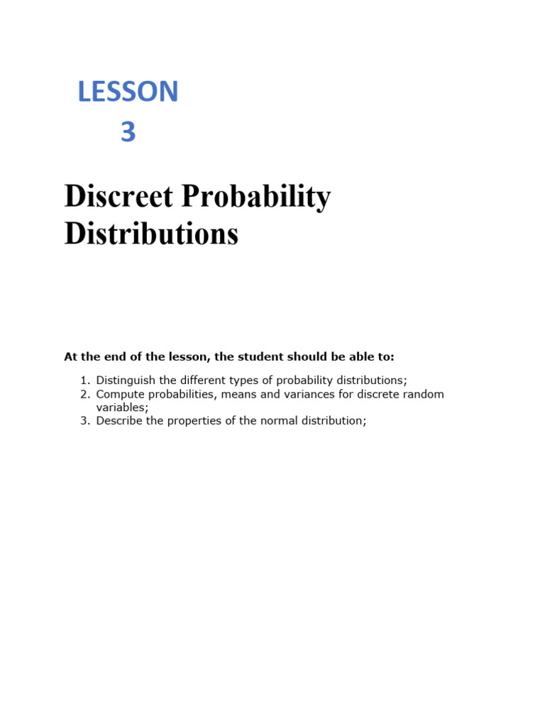 Lesson 3-Discreet Probability Distributions | PDF | Probability ...