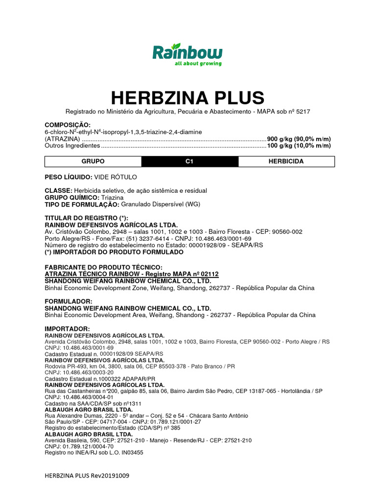 Bula Herbzina Plus | PDF | Embalagem e rotulagem | Germinação