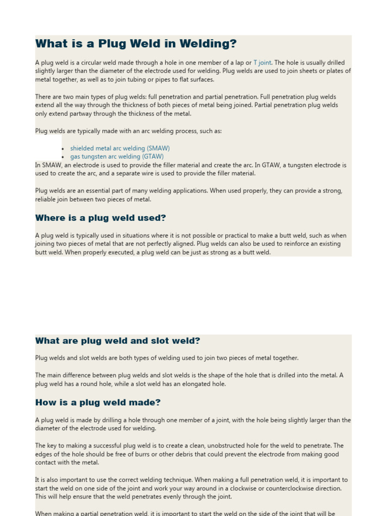 Plug Welds: A Welding Guide | PDF | Welding | Construction