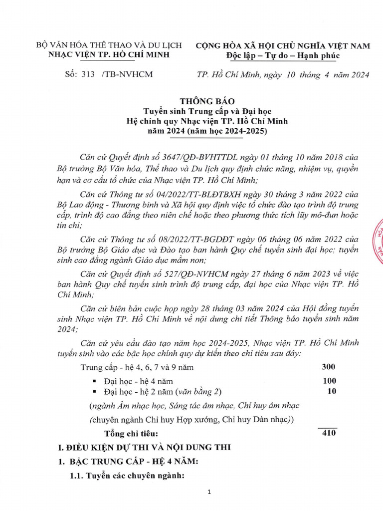 TB Tuyen Sinh TC-DH 2024-2025 | PDF | Elementary Organology | String Instruments
