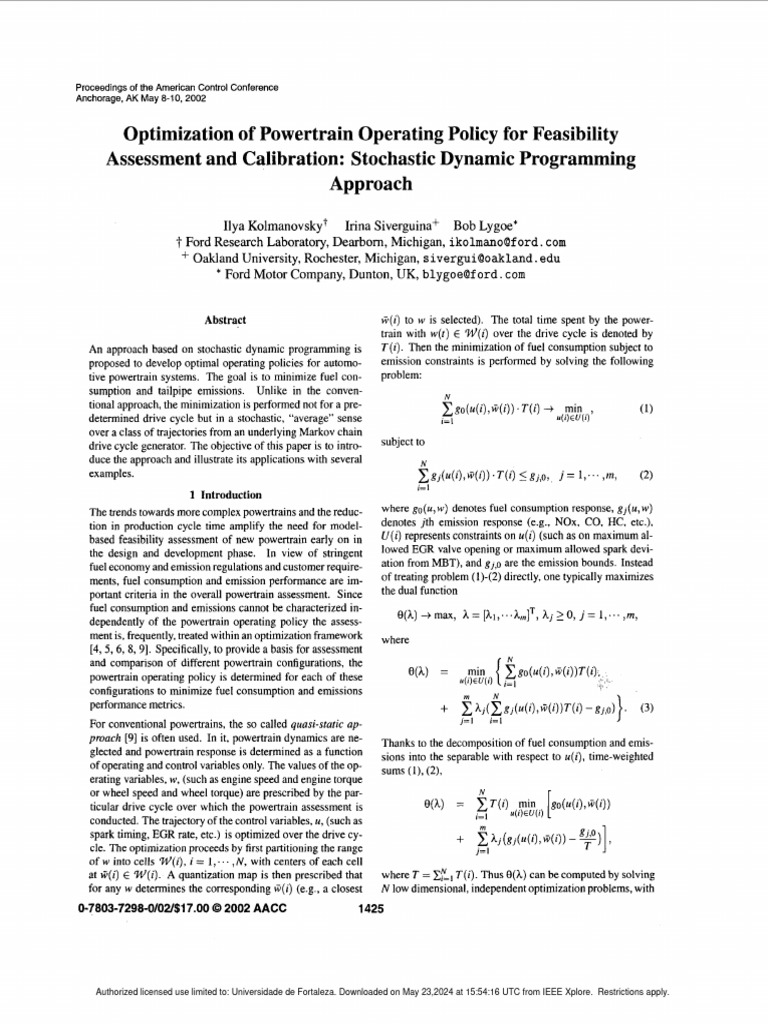 Optimization of Powertrain Operating Policy For Feasibility Assessment and Calibration ...