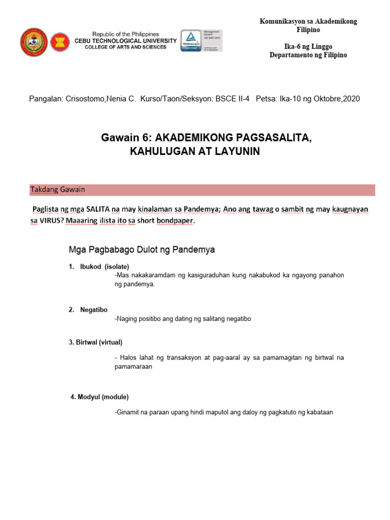 Crisostomo, Nenia C. BSCE II-4 Gawain 6 GEC-KAF | PDF