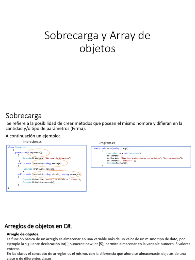 00 TEMA 2 PARTE 2 - Programación II Sobrecarga y Array de Objetos | PDF | Objeto (informática ...