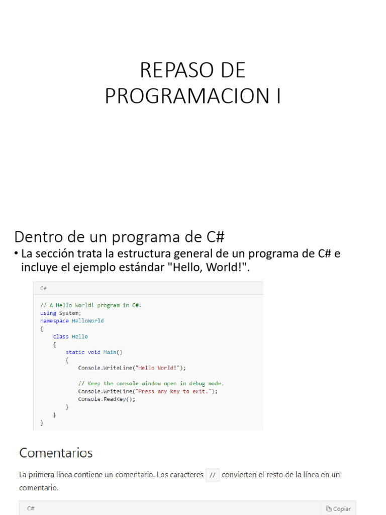 00 TEMA 1 PARTE 0 - Programación II Repaso | PDF | C Sharp (lenguaje de programación) | Java ...