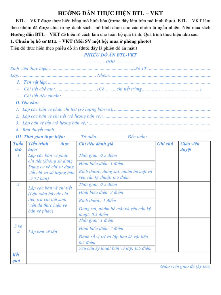 HƯỚNG DẪN THỰC HIỆN BTL-VKT - (ĐỀ 1) | PDF