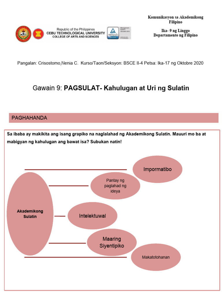 Crisostomo, Nenia C. BSCE II-4 Gawain 9 GEC-KAF | PDF
