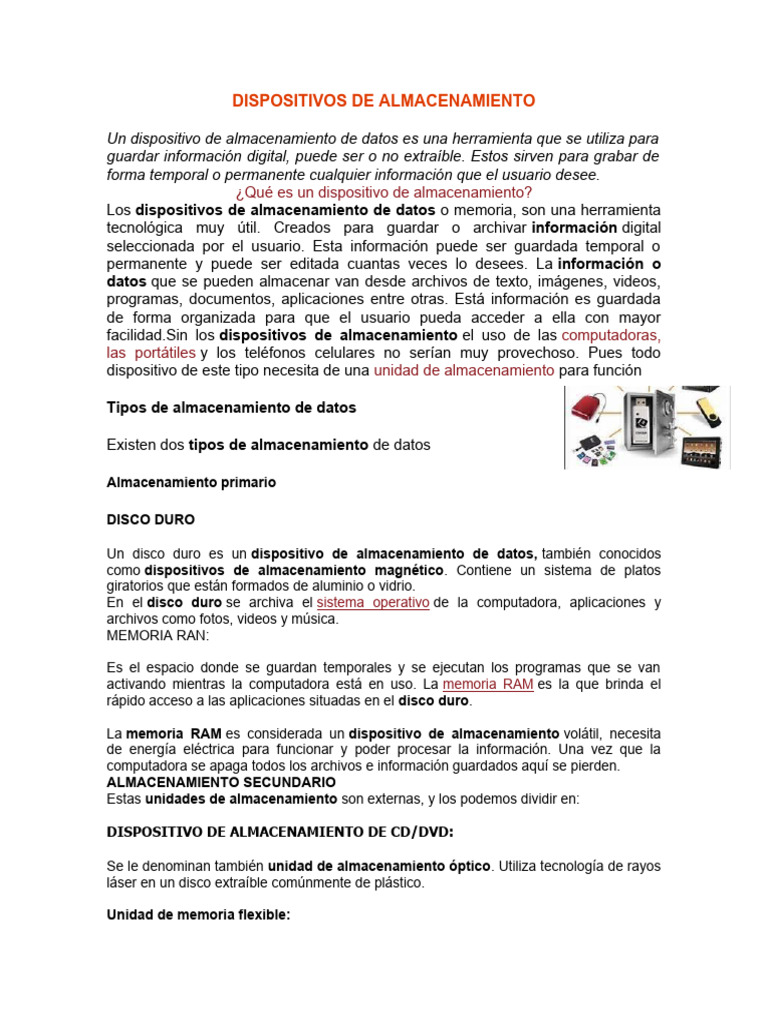 Dispositivos de Almacenamiento | Descargar gratis PDF | Almacenamiento ...