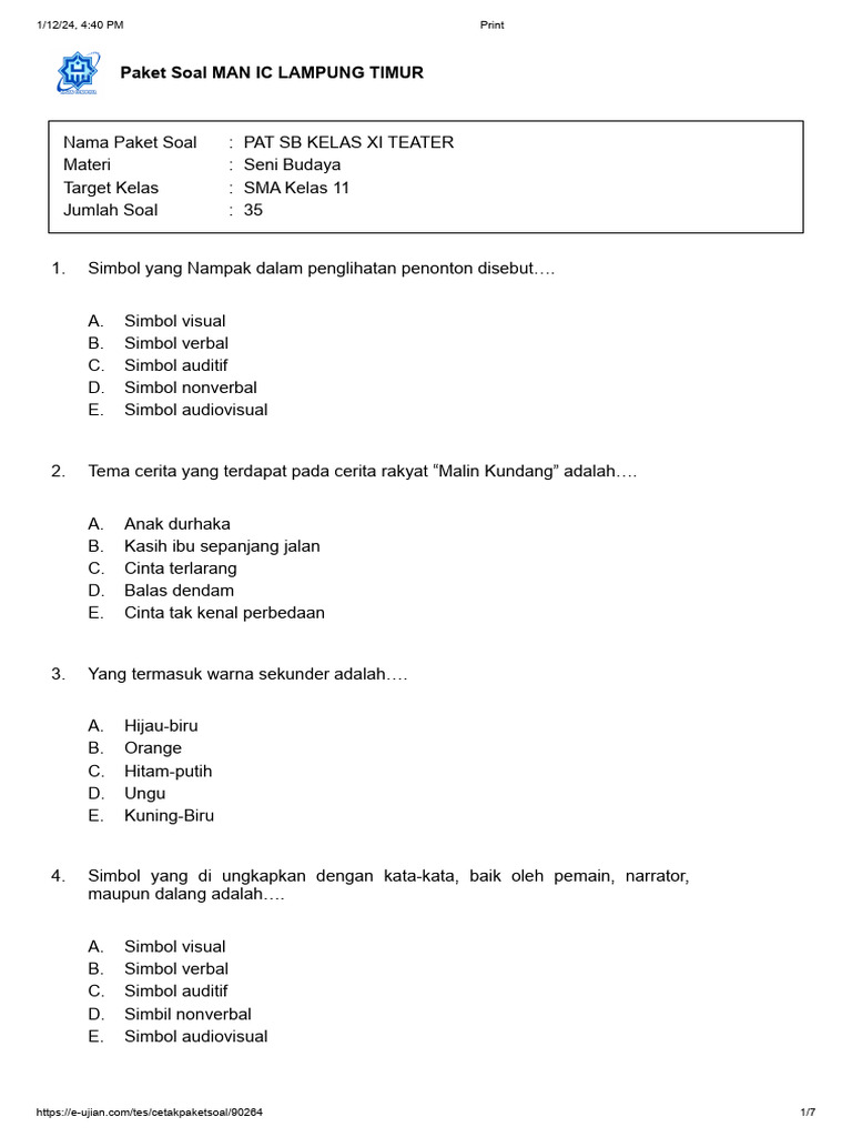 Soal Assesmen SBD Genap 2022 2023 Kls Xi | PDF | Seni
