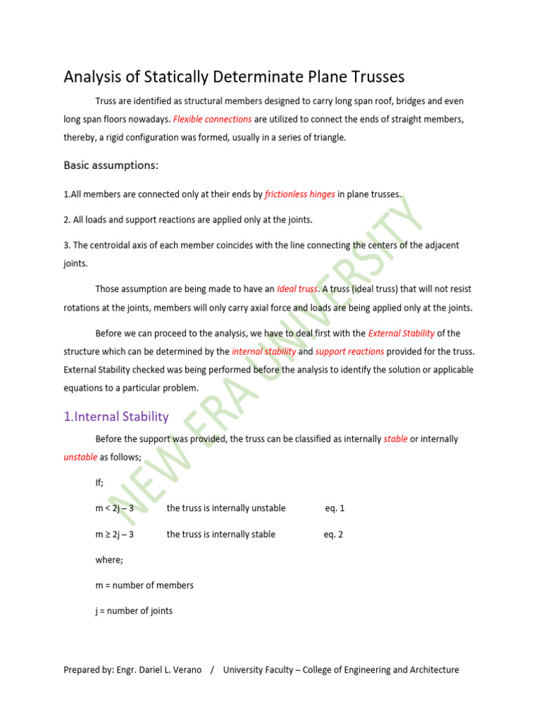 Analysis Of Statically Determinate Trusses Download Free Pdf Truss Force