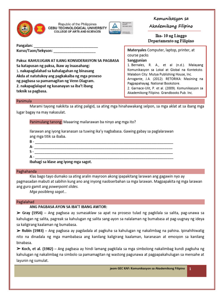 Week 10 Pagbasa | PDF