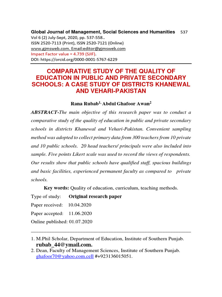 Quality of Education: Public vs. Private Schools | PDF | Schools | Teachers