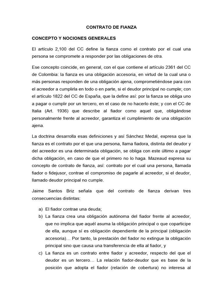 Conceptos Clave del Contrato de Fianza | PDF | Pagos | Garantía