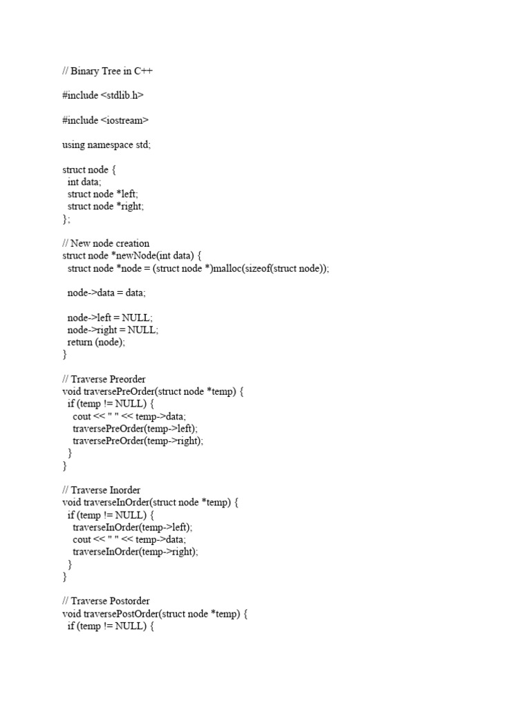Binary Tree in C++ | PDF | Software Engineering | Algorithms And Data Structures