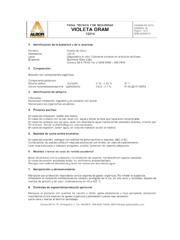 Ficha de Seguridad Violeta de Gram | PDF