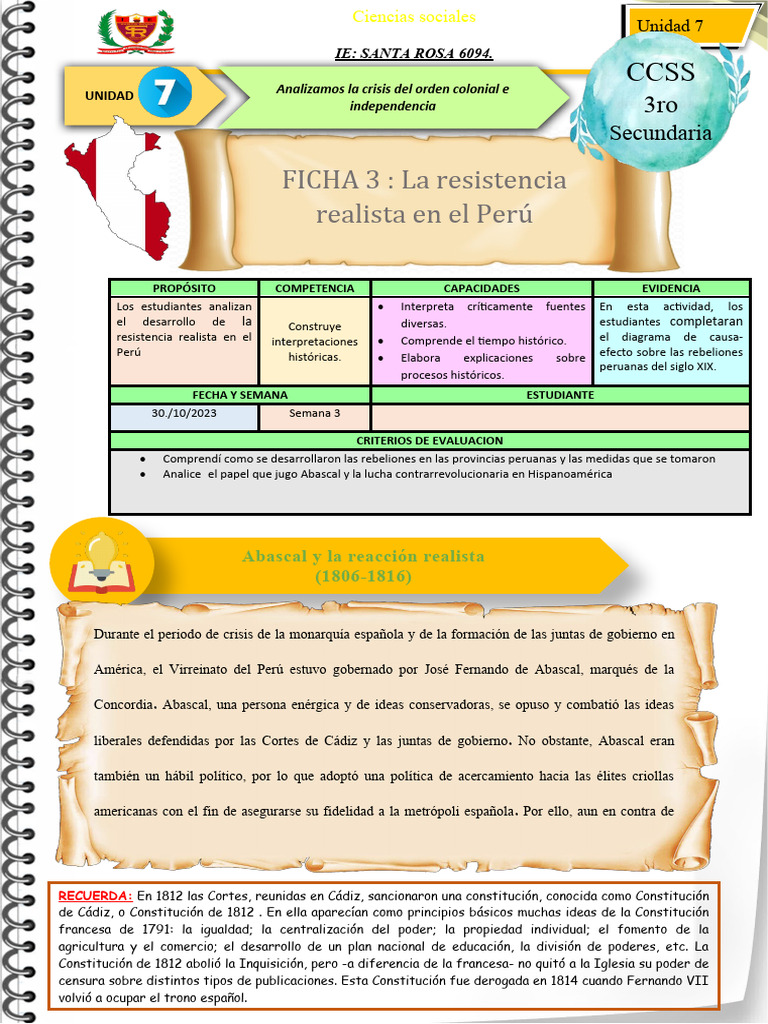 Ficha de Actividad Ccss 3ro-Semana 3 | PDF | Perú | Imperio español