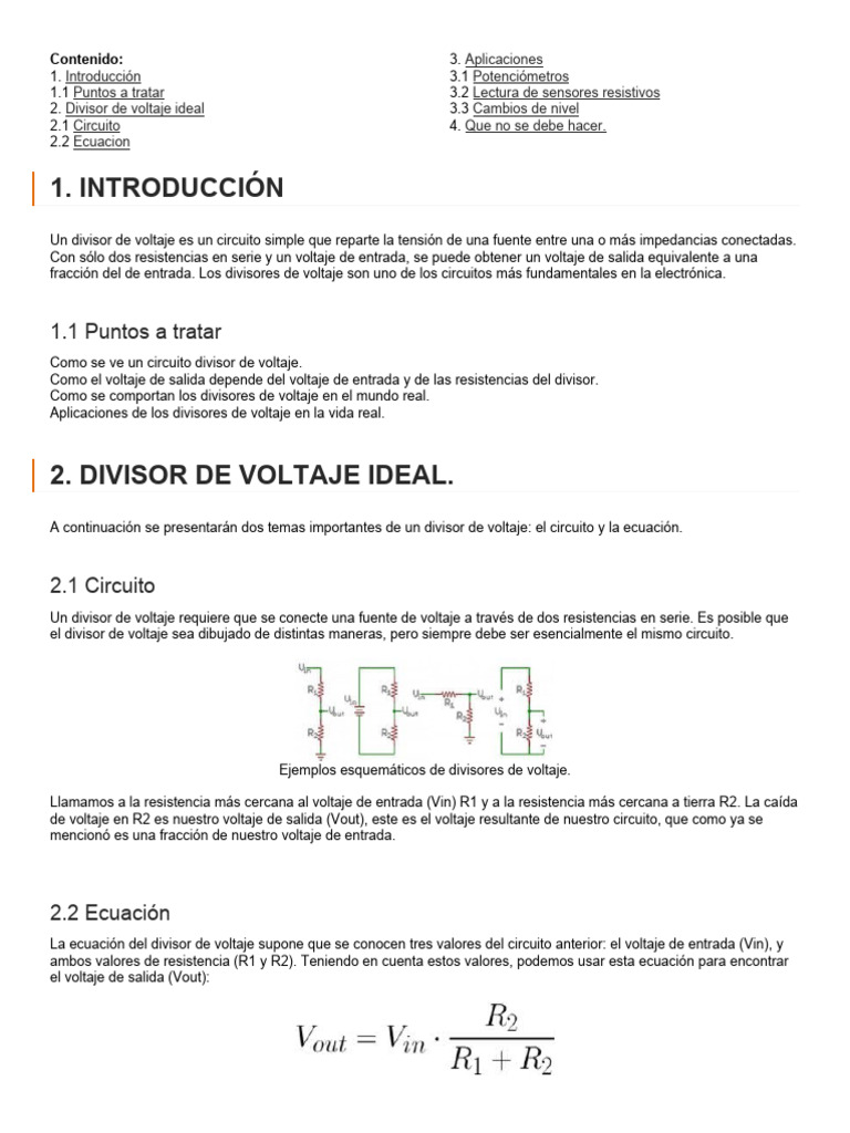 Divisor de Voltaje | PDF | Red eléctrica | Resistencia Eléctrica y Conductancia