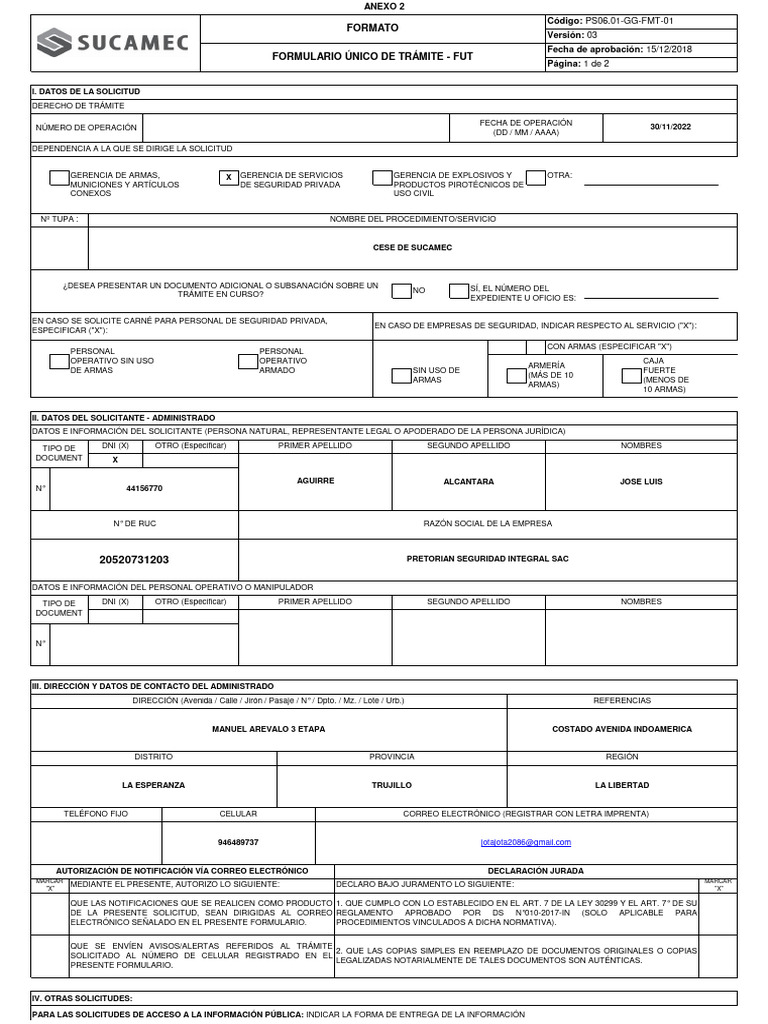 Fut Sucamec | PDF | Documento de identidad
