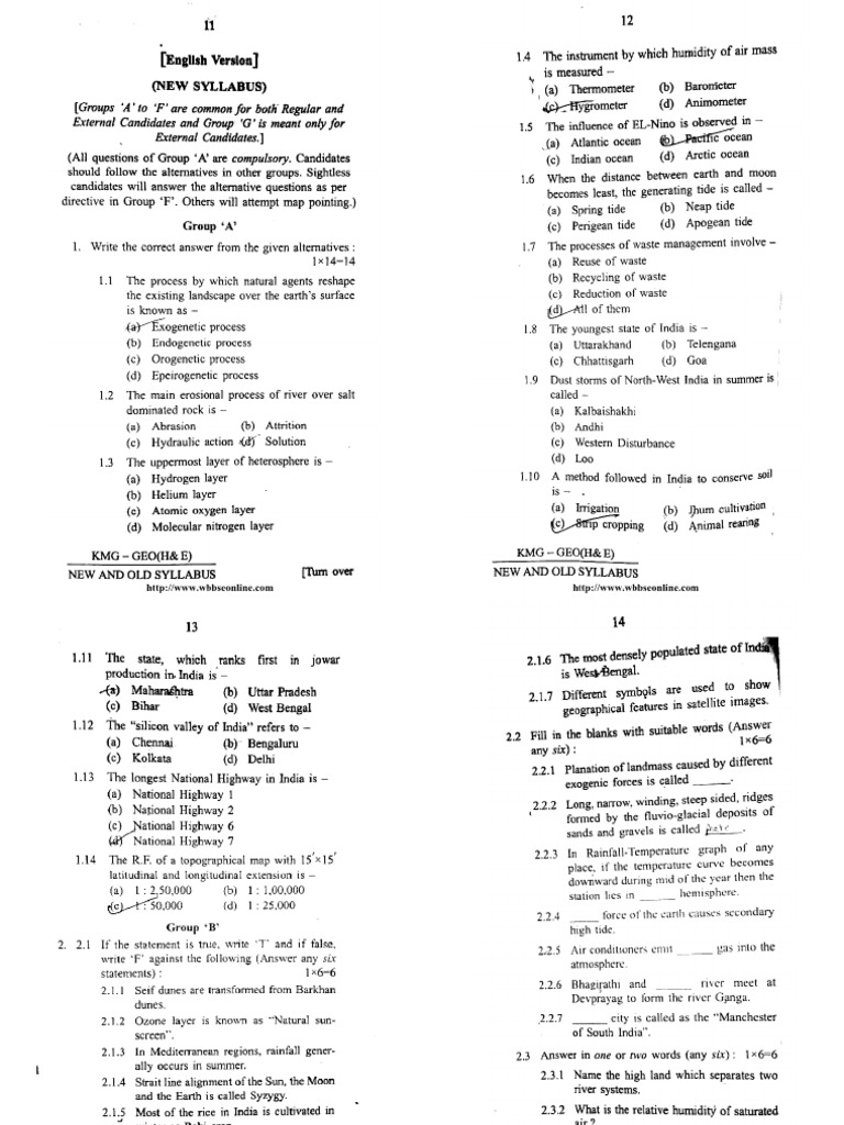WBBSE Class 10 Geography (English Version) Question Paper 2019 | PDF