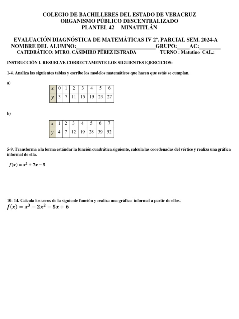 Examen Diagn-Stico de Matem-Ticas Iv Segundo Parcial 2024-A | PDF | Métodos y materiales de ...