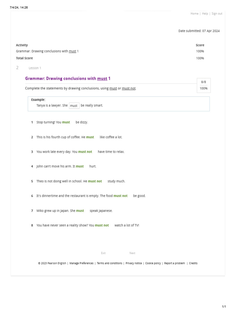 Grammar - Drawing Conclusions With Must 1 - Mode - Report - Unit 2 ...