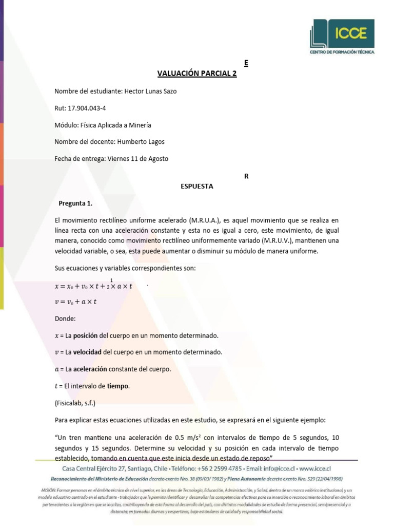 Evaluación Parcial 2 | PDF | Aceleración | Velocidad