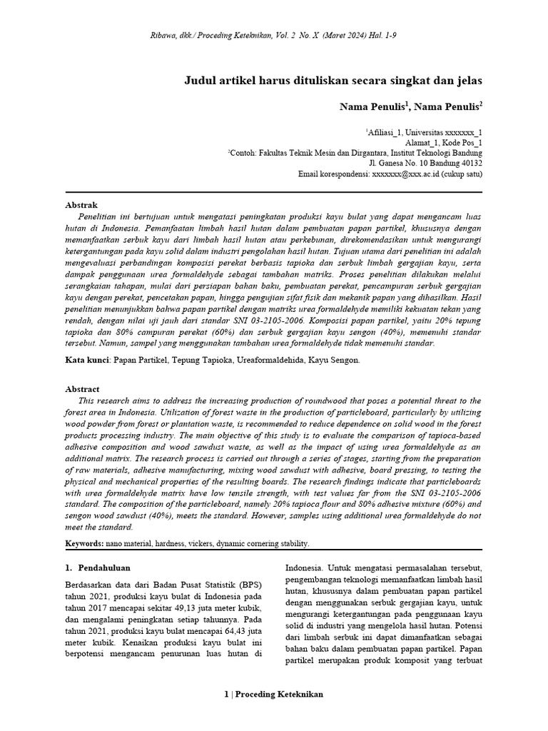 Pengaruh Komposisi Perekat Tepung Tapioka Terhadap Sifat Fisik Papan Partikel Limbah Serbuk Kayu ...