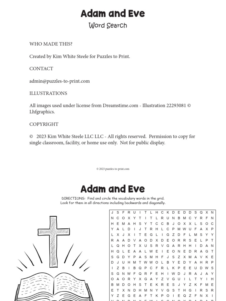 Adam and Eve Word Search | PDF | Word Search | Civil Law (Common Law)