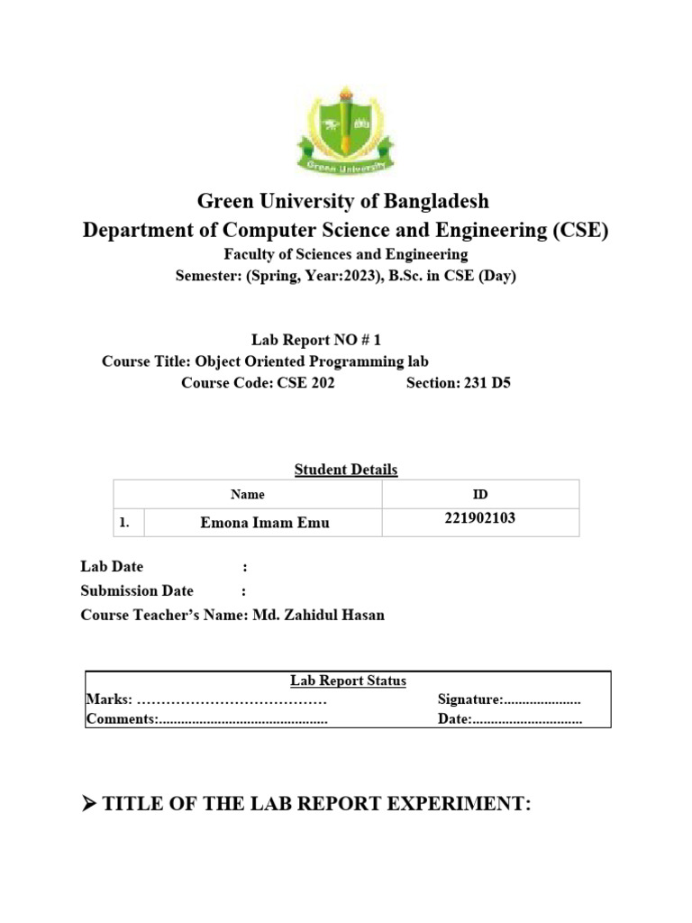 OOP Lab Report 4 | PDF | Computer Programming | Computer Engineering OOP Lab Report 4 | PDF | Computer Programming | Computer Engineering