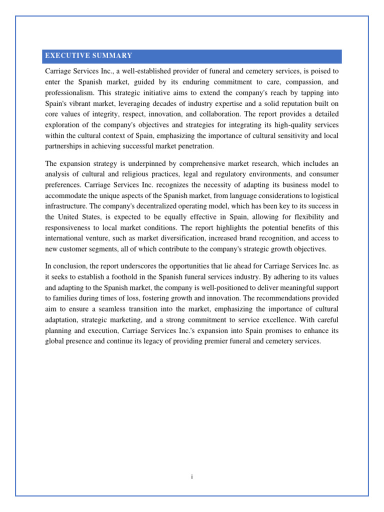 The Carriage Services Inc Project Paper | PDF | Spain | Market (Economics)