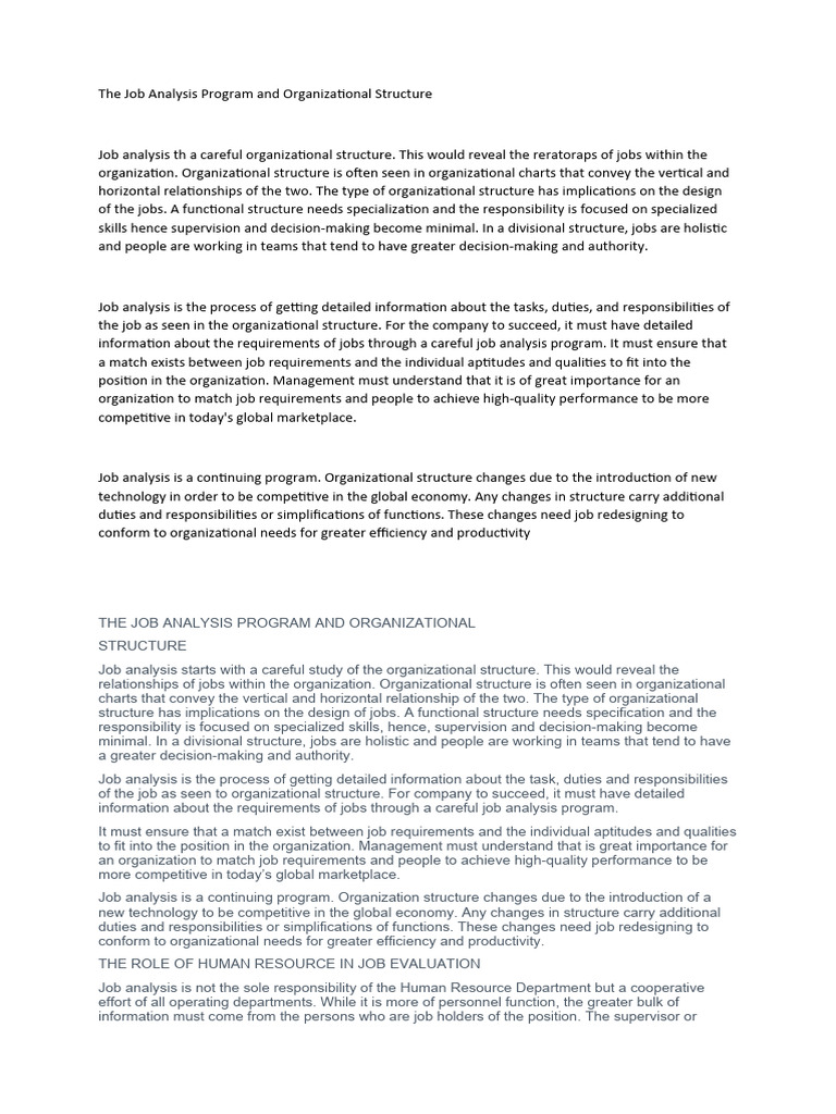 The Job Analysis Program and Organizational Structure | PDF ...