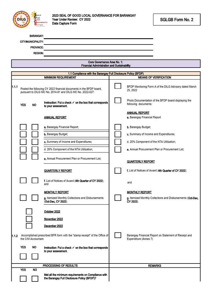 2023 SGLGB-Form 2-Data Capture Form-DCF | PDF | Emergency Management | Risk