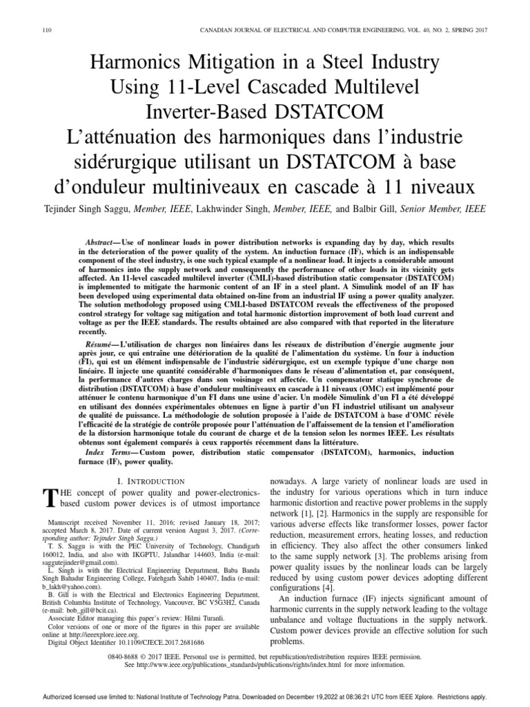 Harmonics Mitigation in A Steel Industry Using 11-Level Cascaded ...