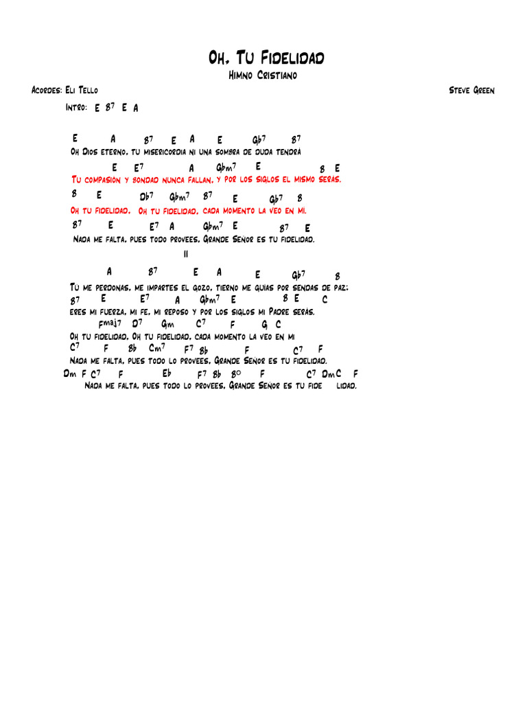 Acordes y Letra de "Oh Tu Fidelidad" | PDF