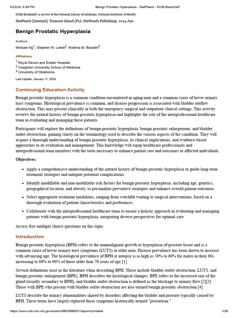 Understanding Benign Prostatic Hyperplasia | PDF | Prostate | Diseases And Disorders