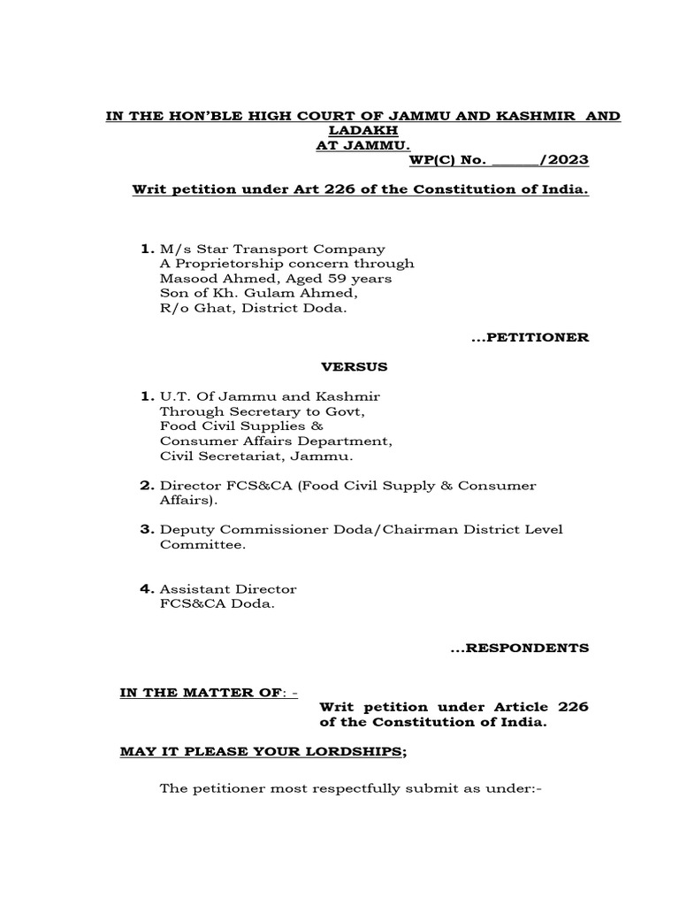 WRIT Direction For Finalization of Bid | PDF | Mandamus | Public Law
