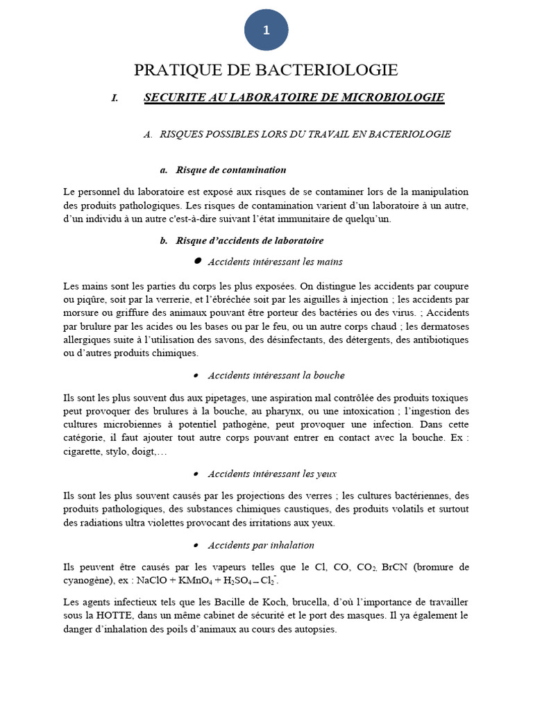 Sécurité en Bactériologie au Laboratoire | PDF | Microbiologie | Bactérie