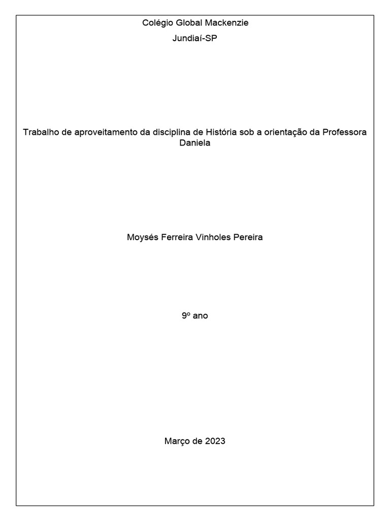 Trab Historia 9 Ano e Abnt para Os Demais Capa | PDF