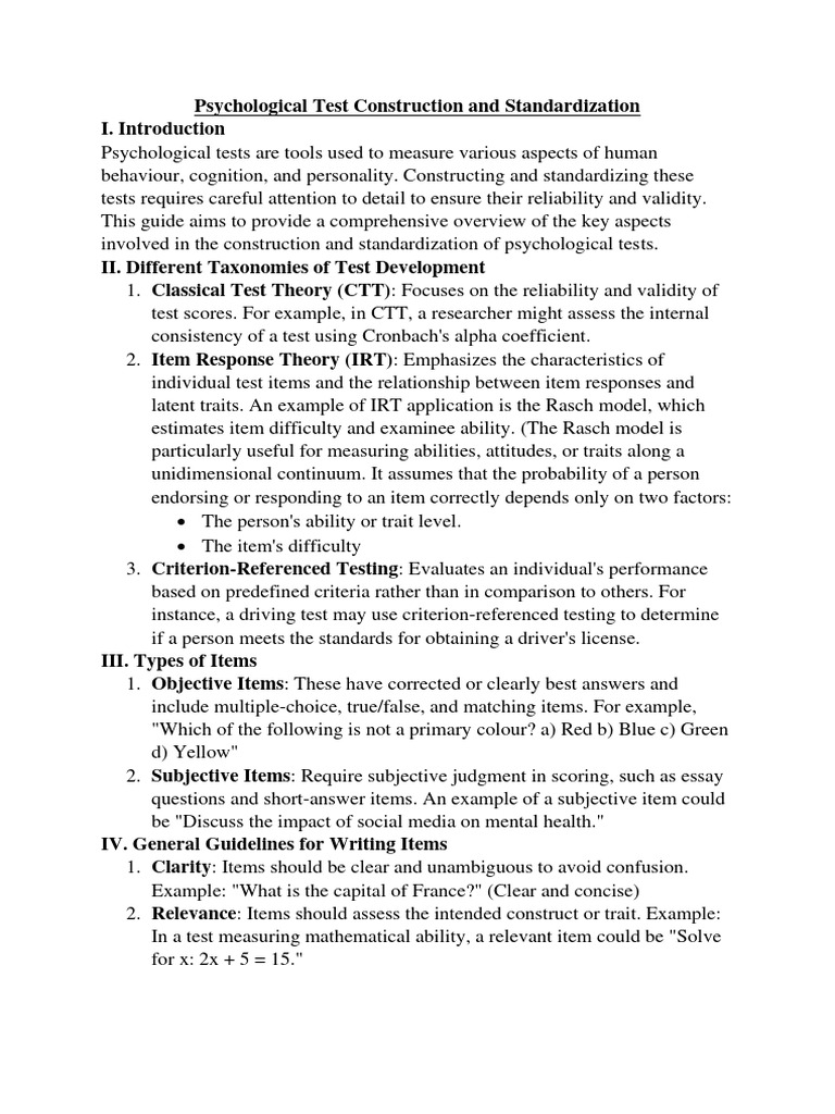 Psychological Test Construction and Standardization Notes | PDF ...