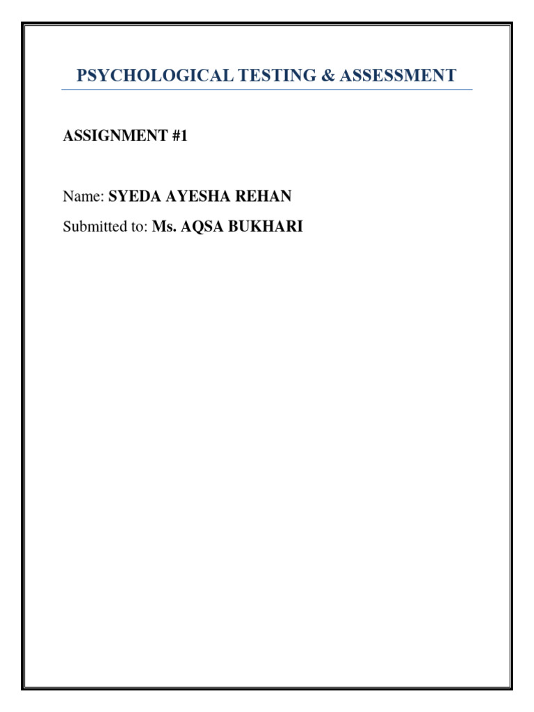 Syeda Ayesha Rehan Assignment 1 (Psychological Testing) | PDF ...