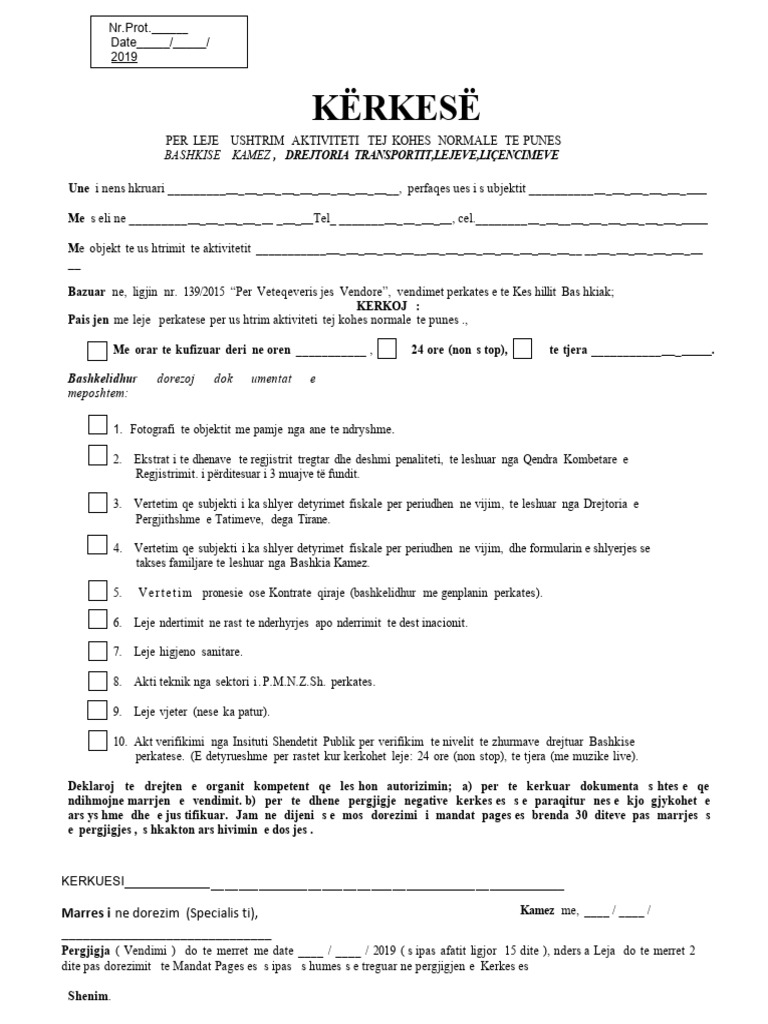 Kerkese Ushtrim Aktiviteti 24 Ore | PDF