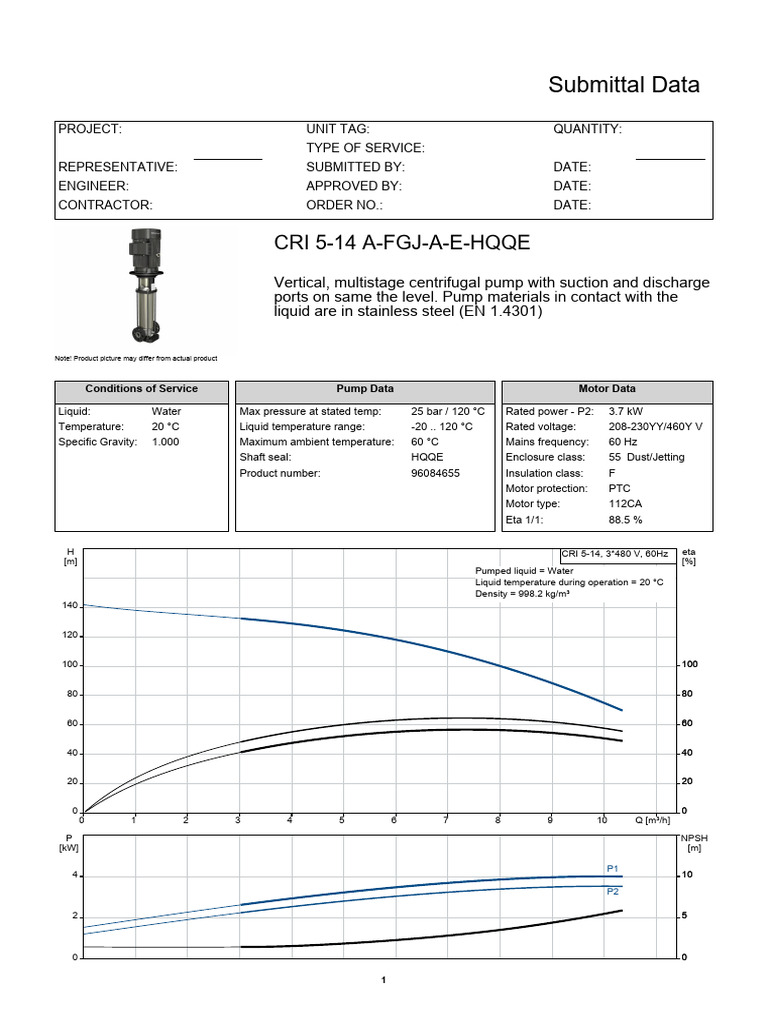CRI 5-14 Multistage Pump Specifications | PDF | Pump | Electric Motor